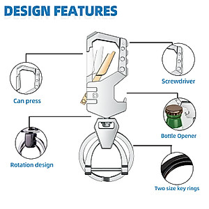 Mtverver Heavy Duty Key Chain with (1 key ring and 1 D-ring),Bottle Opener,Carabiner Car Key Chains (Silver)