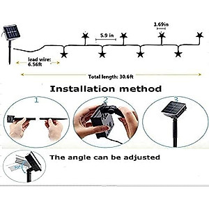 Windpnn 30ft Solar Powered Star String Lights, 50LED 8 Modes Solar Fairy Lights Outdoor Waterprooof for Christmas, Party, Wedding, Home, Garden, Patio Decoration (Cool White)