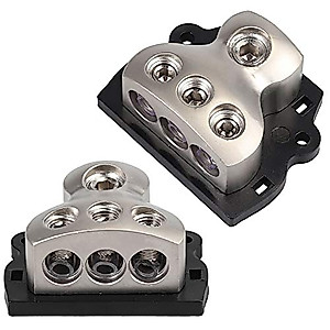 VonSom 3 Way Power Distribution Block, 1x 0 Gauge in / 3X 4 Gauge Out Amp Power Distribution Ground Distributor Connecting Block for Car Amplifier Audio Splitter 2 Pack