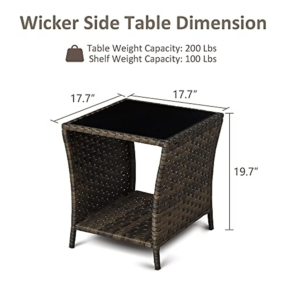 FIZZEEY Outdoor Side Table - Outdoor Wicker Side End Tables for Patio w/Storage Shelf, Brown