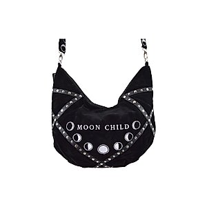 Restyle Gypsy Gothic Witch Moon Child Black Velvet Large Slouchy Hobo Bag