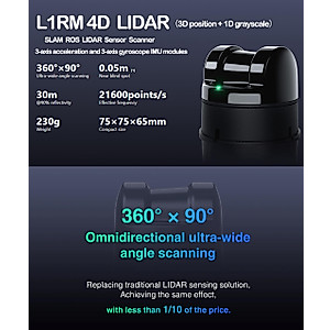youyeetoo L1 4D 3D LiDAR Scanner, 360 Degree, 30 Meters Scanning Radius, ROS SLAM LIDAR Sensor, for AGV Robot Navigation and Obstacle Avoidance (L1RM (30M))