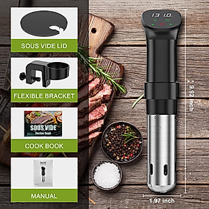 Sous Vide Machine, Sous Vide Cooker 1000W Fast Heating Immersion Circulator Cooker with Lid, Accurate Temperature and Time Control, Digital Display and Touch Control, Stainless Steel