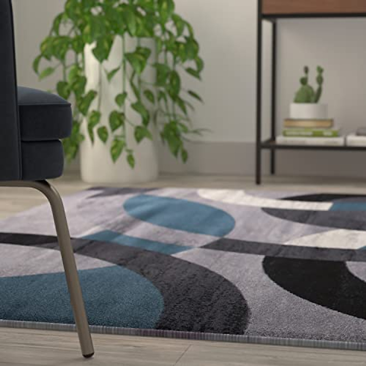 Flash Furniture Harken Collection 6' x 9' Geometric Area Rug - Black and Gray Olefin Facing - Jute Backing - Living Room or Bedroom