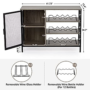Bar Cabinet Liquor Cabinet Bar for Home, Wine Cabinet with Removable Wine Rack and Glass Holder, Coffee Bar Cabinet with Storage, Corner Cabinet Home Bar Furniture (Grey)