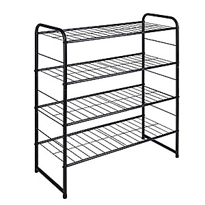 REGILLER 4-Tier Stackable Shoe Rack, Expandable & Adjustable Shoe Organizer Storage Shelf, High Capacity, Wire Grid, Black