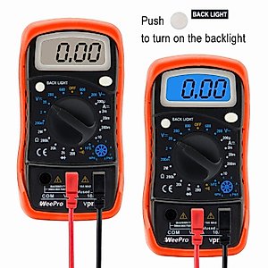 WeePro Vpro850L Digital Multimeter DC AC Voltmeter, Ohm Volt Amp Test Meter, Electric Tester Ohmmeter with Diode and Continuity Detector, Backlit Display and Insulated Rubber Case Kickstand