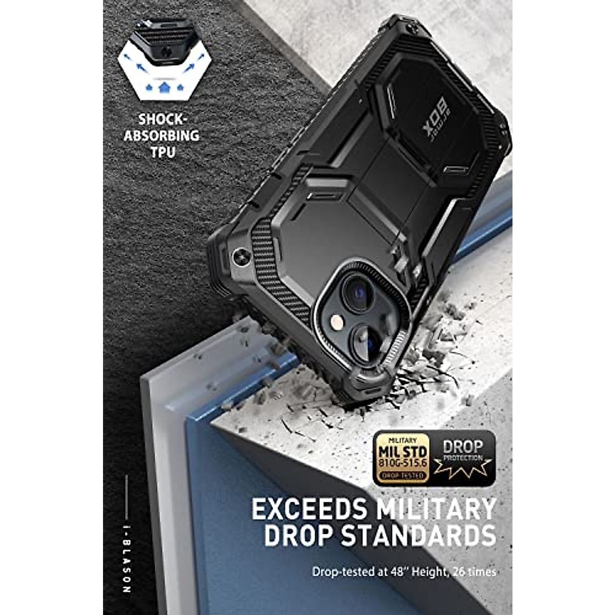 i-Blason Armorbox Series Designed for iPhone 14 Case 6.1" (2022)/iPhone 13 Case 6.1" (2021), Full-Body Rugged Holster Bumper Case with Built-in Screen Protector & Kickstand (Black)