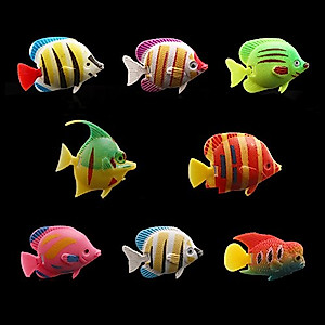 TINKSKY 10pcs Plastic Artificial Moving Floating Fishes Ornament Decorations for Aquarium Fish Tank (Random Color Pattern)