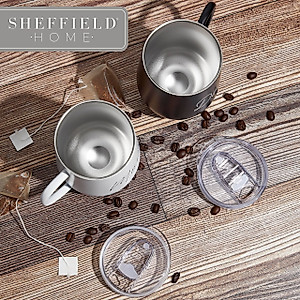 Sheffield Home Stainless Steel insulated Coffee Mug with Travel Lid & Handle - 12 oz Dishwasher Safe Mom & Dad Tea Mug - Adorable Coffee Cup Gift Set for New Parents (Black & White)