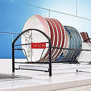 Plate Rack Dish Drainer Rack Rust Proof Stainless Steel Organization Shelf Kitchen Drainer Utensil Holder with Drain Board Pan Plate Holder (Color : Black, Size : 48.5x26x19cm)