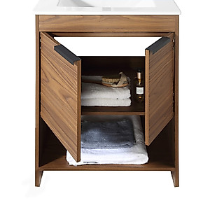 Fine Fixtures Phoenix 24 in. W x 18.5 in. D x 33.5 in. H Bathroom Vanity in Walnut with White Ceramic Sink [Full Assembly Required]