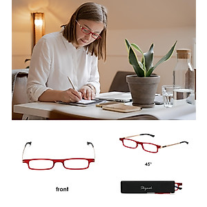 SKYOAK Ultra thin Lightweight Folding Reading Glasses Women Men TR90 Blue Light Blocking Anti UV/Eyestrain Foldable Compact Computer Readers Portable Unique Stretchable Slim Flat Case Red +2.0