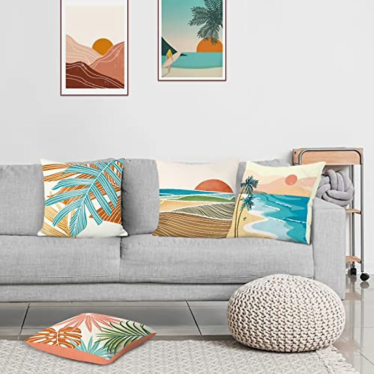 Bonhause Modern Tropical Hawaii Pillow Covers 18x18 Inch Set of 4 Outdoor Palm Leaves Decorative Pillows Case Soft Velvet Tropical Decoration for Patio Garden Bed Home Decor