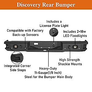 Hooke Road F150 Steel Black Front Bumper w/Winch Plate + Rear Bumper for 2009-2014 Ford F-150 (Exclude Raptor & Flareside) Pickup Truck