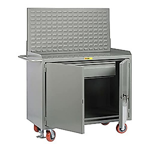 Little Giant MB-2436-HDFL-LP Mobile Bench Cabinet with Heavy-Duty Drawer and Louvered Panel, Powder Coated Steel Top Surface, 24" Length, 36" Width