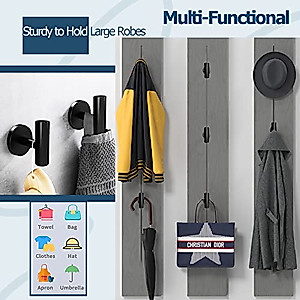 Towel Hook for Bathrooms Wall Mount Coat Hook Matte Black Towel Hook 304 Stainless Steel Robe Hook Heavy Duty Door Hanger Black Hooks for Bathroom Bedroom Kitchen