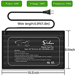 Simple Deluxe 8.5 X 18.5 Inch 24W Reptile Heating Pad with 2-Probe Digital Thermometer and Hygrometer Under Tank Heater Terrarium Warmer Heat Mat for Amphibians and Reptiles Pet, Black