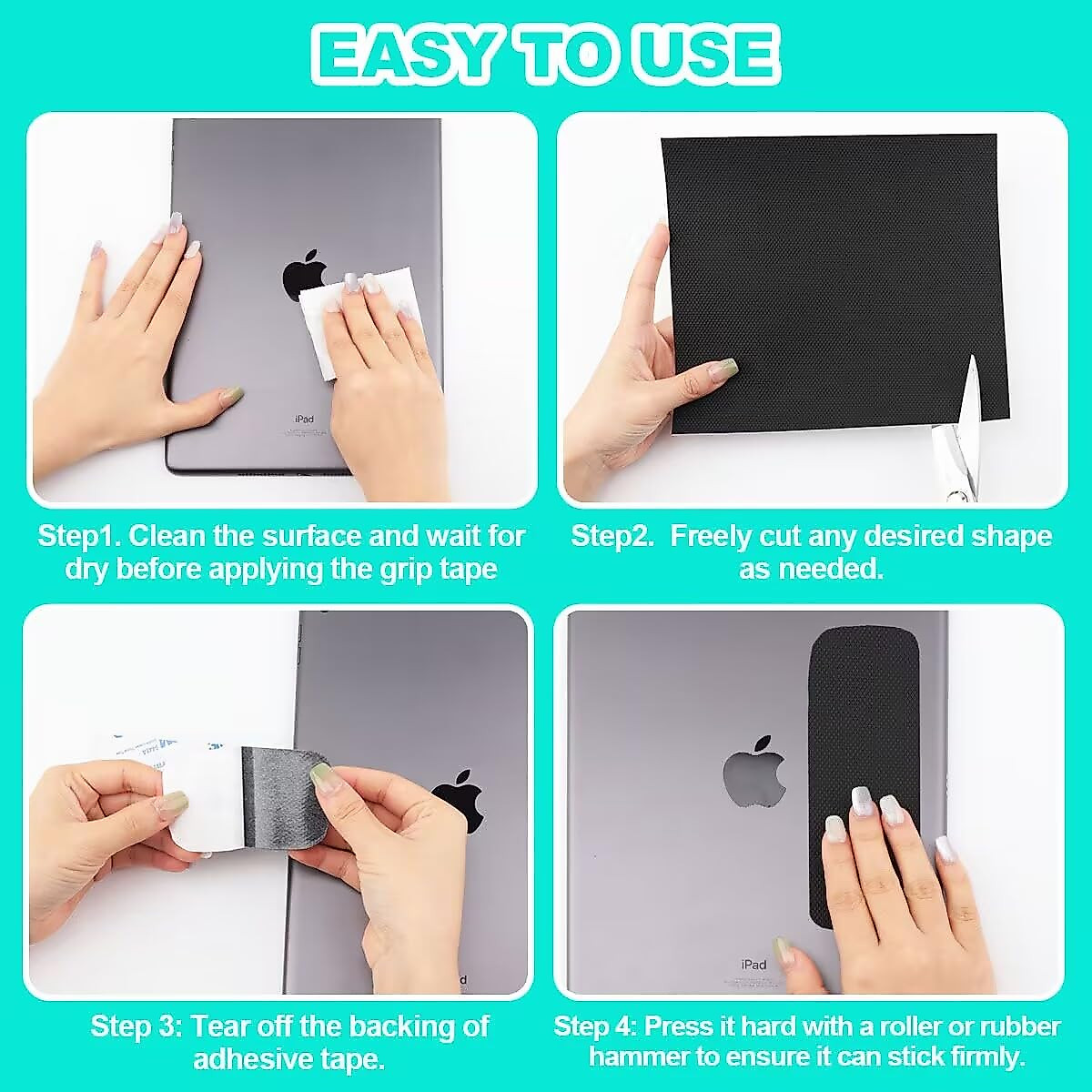 Xfenvs Enhanced Cuttable Rubber Grip Tape, Ultra-Thin Strong Adhesive Non-Slip Tape for Safer Handles and Surfaces - Customizable, Waterproof, and Versatile Anti-Slip Solution (Black, 4 PCS)