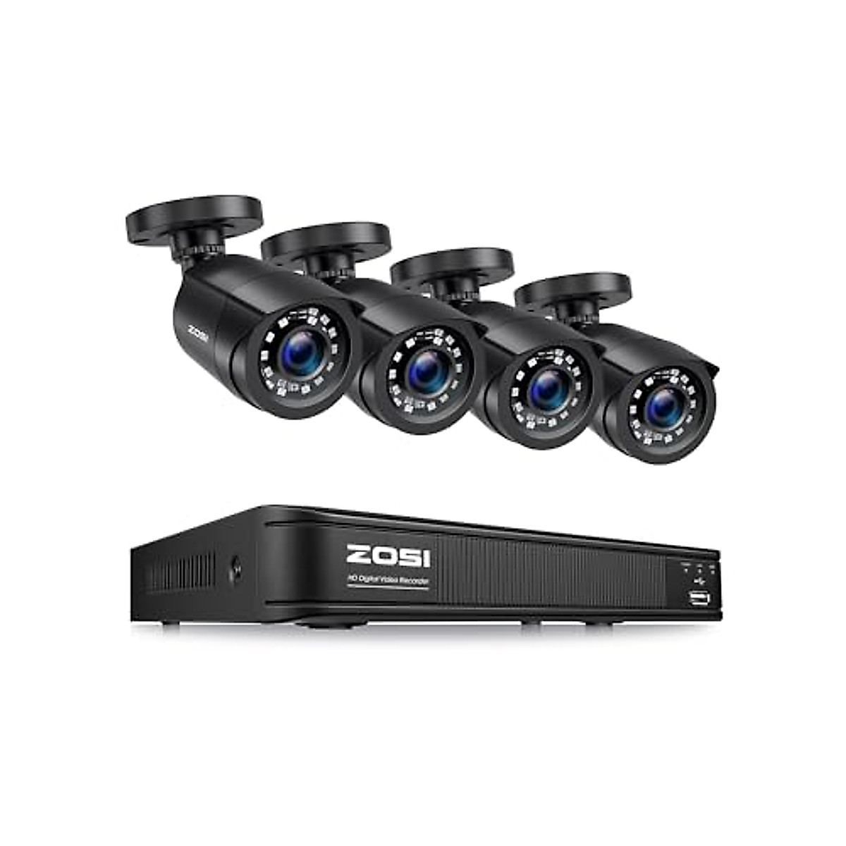 ZOSI 8CH 5MP 3K Lite Surveillance Wired Security Camera System with AI Human Vehicle Detection, 8 Channel H.265+ DVR and 4 x 1080p Bullet Camera Outdoor, 80ft Night Vision, IP66(No HDD Included)