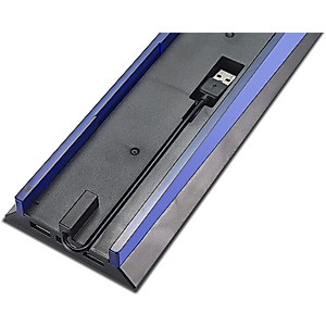 KlsyChry Stand with HUB & Blue Light for PS4, Blue Led Light Vertical Stand Base with 3 USB HUB Port for Sony Playstation 4 PS4 Console (Black)