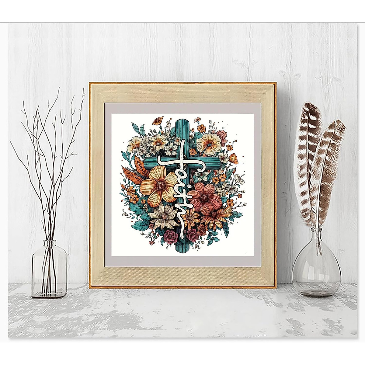 5D Diamond Painting Kits for Adults Beginners,Cross Flower Diamond Art Kit,DIY Full Round Drill Diamond Dot Gem Art Kits for Adults,Home Wall Decor 11.8x11.8 Inch