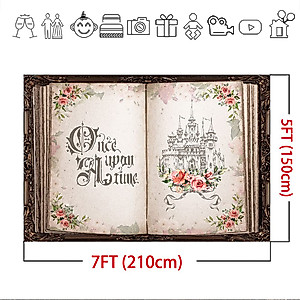 Mocsicka Once Upon a Time Backdrop Floral Fairy Tale Books Princess Party Decorations 7x5ft Wedding Bridal Shower Castle Background Romantic Magic Book Background Banner Props
