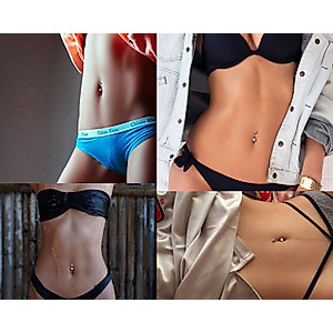 FECTAS 14g Belly Button Rings Surgical Steel CZ with Retainers Navel Ring Barbell for Women Body Piercing Jewelry Rose Gold Silver