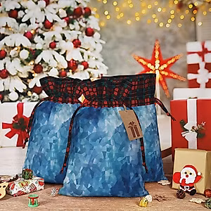 Christmas Gift Bags with Drawstring Burlap Gift Bags Abstract color Blue Christmas Linen Bags for Xmas Party Candy Bags with Cards Xmas Reusable Wrapping Bags Christmas Linen Treat Bags for Holiday
