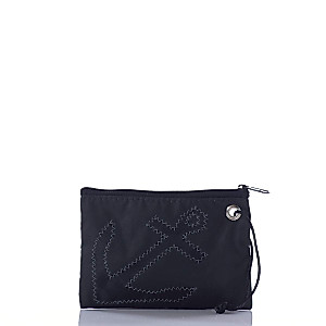 Sea Bags Recycled Sail Cloth Black-on-Black Anchor Wristlet Zip Top Wristlet Clutch Zippered Wallet with Strap