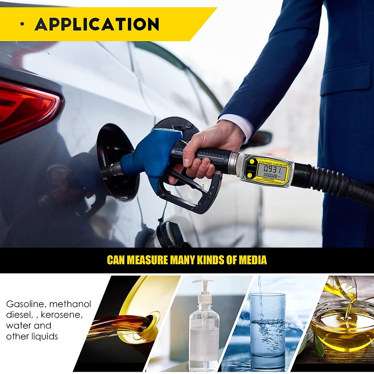CGOLDENWALL 1-inch Digital Fuel Meter, Turbine Water Flow Meter with Two 1inch NPT Adapters, Gallon Flow Meter for Liquids with Flow Rate 2.5-26GPM, Inline Flowmeter for Diesel Kerosene Gasoline etc.