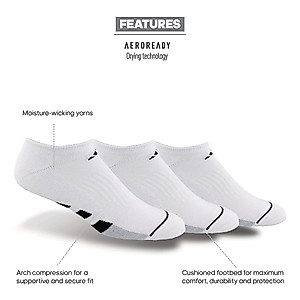 adidas Men's Cushioned No Show Socks (3-Pair), White/Black/Clear Onix Grey, Large