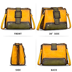 Genuine Leather Crossbody Bag for Women Vintage Shoulder Satchel with Convertible Double Straps (Yellow)