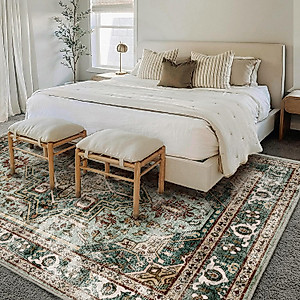 CHAMPLANT 6'x9' Green Washable Area Rug Boho Chic Medallion Distressed Design Non-Shedding Easy Care Ideal for High Traffic Areas in Living Room Bedroom Office Kitchen Coffee Table Large Carpet