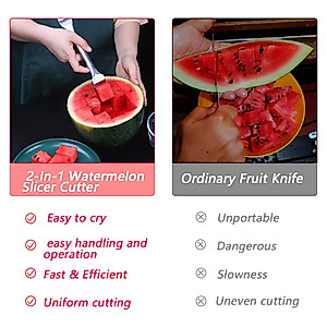 2PCS 2-In-1 Watermelon Slicer Cutter Tool,Stainless Steel Fruit Cutter,Fruit Tool,Fruit Forks Slicer,Dual Head Fruit Forks Slicer Knife For Home Kitchen Gadget