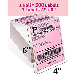 Phomemo Pink Label Printer, Thermal Label Printer for Shipping Packages, Shipping Label Printer with 4X6'' Direct Thermal Shipping Labels，500 Fan-Fold Labels