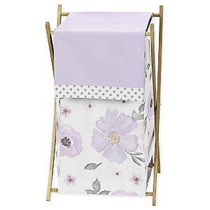 Sweet Jojo Designs Lavender Purple, Pink, Grey and White Baby Kid Clothes Laundry Hamper for Watercolor Floral Collection - Rose Flower
