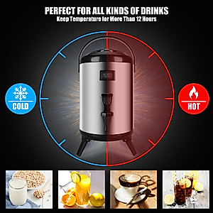 Insulated Beverage Dispenser 12 QT/3.2 Gallon, Stainless Steel Beverage Dispenser Cold and Hot Drink dispenser with Thermometer-Spigot for Hot Tea & Coffee, Cold Milk, Water, Juice