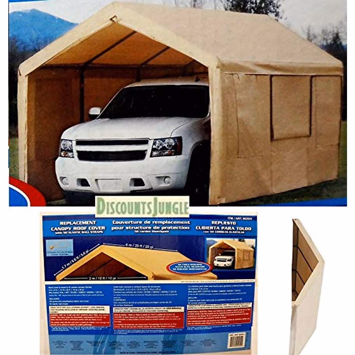 Costco Heavy Duty Roof Cover Top Replacement for Carport Canopy Shelter Canvas 10' x 20' feet Waterproof/UV-Resistant (Cover Only, Frame Not Included) Car port