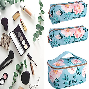 Emma & Chloe 4 Piece Toiletry Bag Set, Waterproof Home, Travel Cosmetic Train Case Makeup Bags for Women with Handle, Zipper – 4 Makeup Bags Set (Floral Florish)