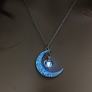 Pendant Necklaces for Women, Hollow Rotating Bead Luminous Moon Pendants, Luminous Enchanted Moonstone Necklace, Birthday Anniversary Jewelry Gift, One Size