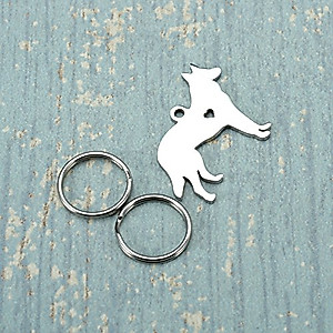 HOUSWEETY 1pc Stainless Steel German Shepherd Dog Pendant Dog Keychains Key Ring Car Purse Bags Pets Lover Charms Gifts 3x2.3cm