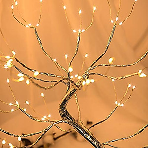 PESGUO 20" 108 LED Firefly Bonsai Tree Lights Artificial Fairy Tree USB/Battery-Powered Touch Switch White Warm Lights Tree Lamp for Bedroom Desktop Christmas Party Indoor Decoration Lights