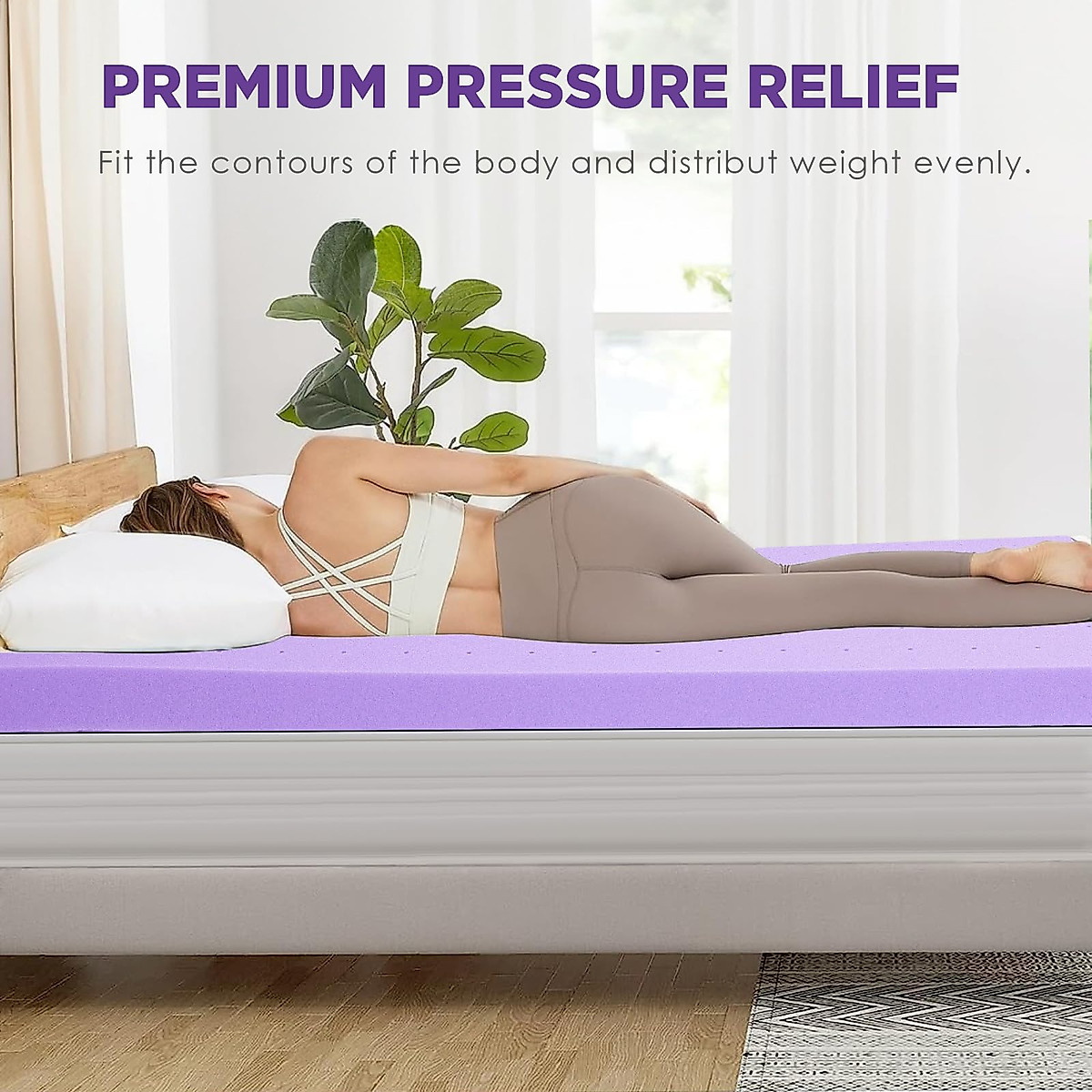 BedsPick Mattress Topper Twin XL Memory Foam, Gel Mattresses Pad Extra Long Twin for Back Pain Relief, 2 Inch Plush College Dorm Bed Cushion for RV, Camp, Couch and Hospital, Purple