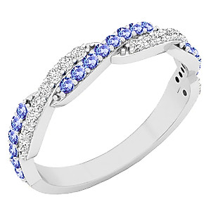 Dazzlingrock Collection Round Tanzanite & Diamond Ladies Wedding Swirl Stackable Band in 14K White Gold, Size 9