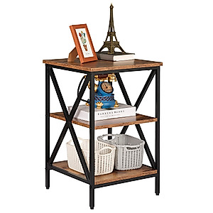 ZenStyle End Table 3-Tier X-Design Side Table with Storage Shelves Sofa Side Table Storage Organizer Display for Living Room, Bedroom, Office, Nursery Room, Brown