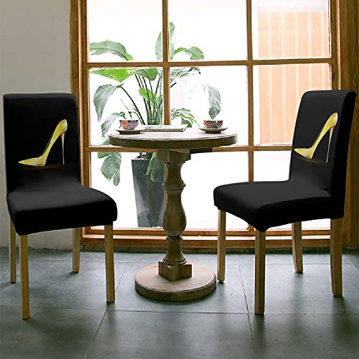PRINT PICTURE ARTHOME Chair Covers for Dining Room 8 Pack Stretch Chair Cover, Removable Kitchen Chair Slipcovers, Shiny Golden High Heels Dining Chair Protectors Covers
