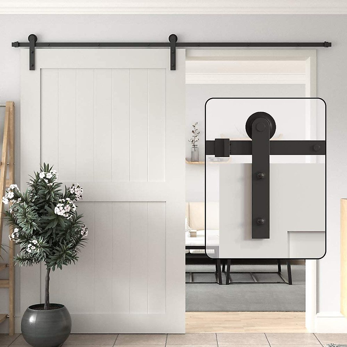 WINSOON 8FT Single Sliding Barn Door Hardware Kit with Sliding Barn Door Floor Guide Wall Mounted Hardware