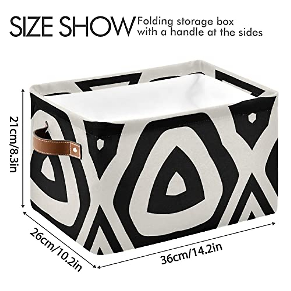 Large Foldable Storage Basket Bohemian Black Flower Storage Bin Canvas Toys Box Fabric Decorative Collapsible Organizer Bag with Handles for Bedroom Home