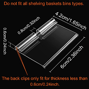 Basket Labels Clip On,50PCS Clear Plastic Bin Clip Labels for Baskets,Wire Shelf Price Labels,Labels for Storage Bins,Merchandise Sign Display Holder,50PCS 6X4CM Label Inserts Included. (CQTP0000)